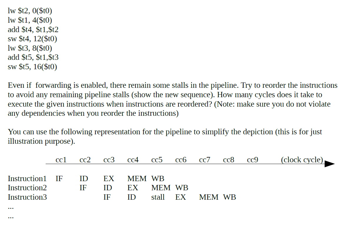 Solved lw $t2, 0($t0) lw $t1, 4($t0) add $t4, $t1,$t2 sw | Chegg.com