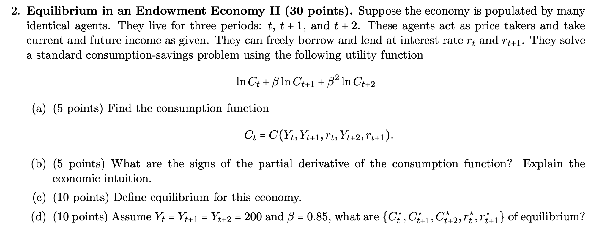 Solved 2. Equilibrium in an Endowment Economy II (30 | Chegg.com