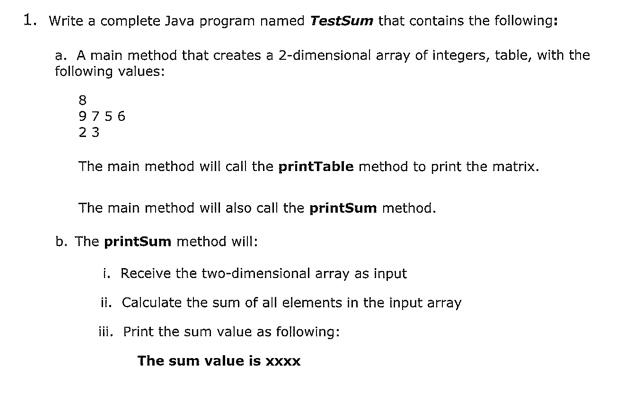 Solved 1. Write a complete Java program named TestSum that | Chegg.com