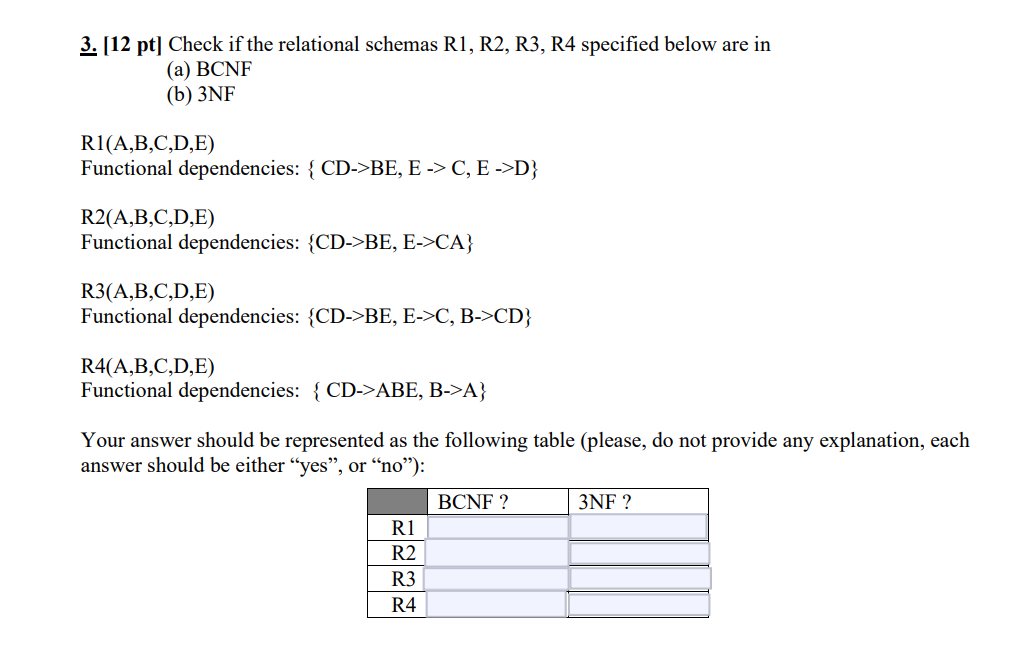 Solved [12 ﻿pt] ﻿Check if the relational schemas R1, ﻿R2, | Chegg.com