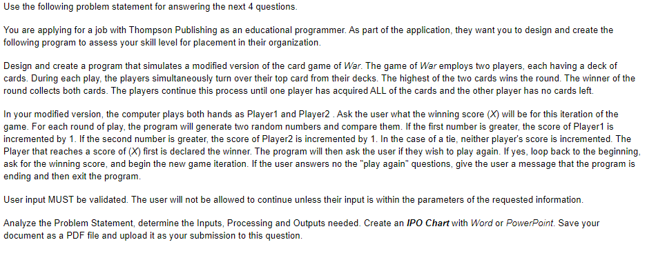 Solved Use the following problem statement for answering the | Chegg.com