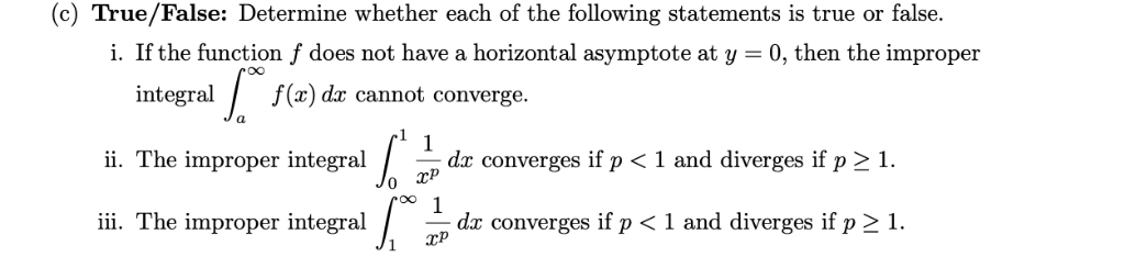 Solved (c) True/False: Determine whether each of the | Chegg.com