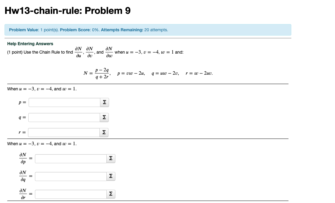 Solved Hw13-chain-rule: Problem 9 Problem Value: 1 point(s). | Chegg.com
