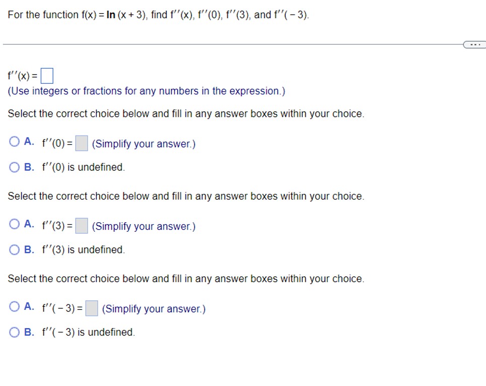 Solved For the function f(x)=ln(x+3), ﻿find | Chegg.com