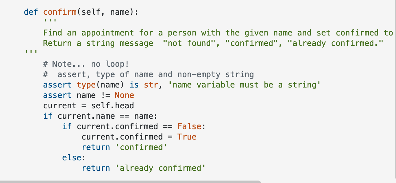 Solved def confirm(self, name) : III Find an appointment for | Chegg.com