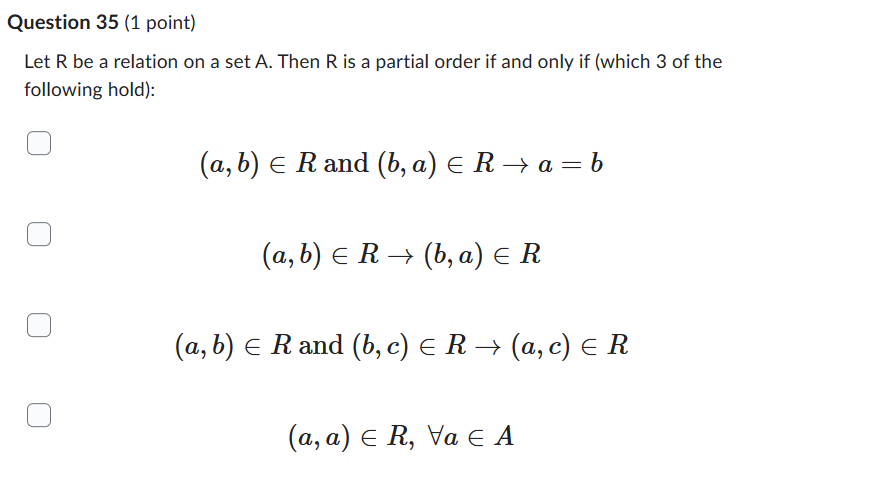 Solved Let R be a relation on a set A. Then R is a partial | Chegg.com