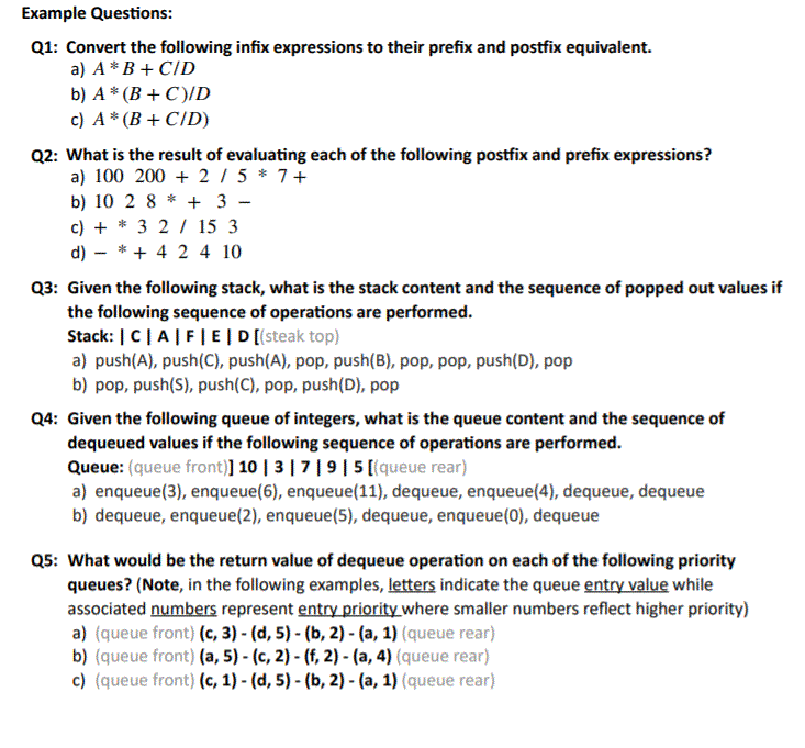 Solved Example Questions: Q1: Convert the following infix | Chegg.com
