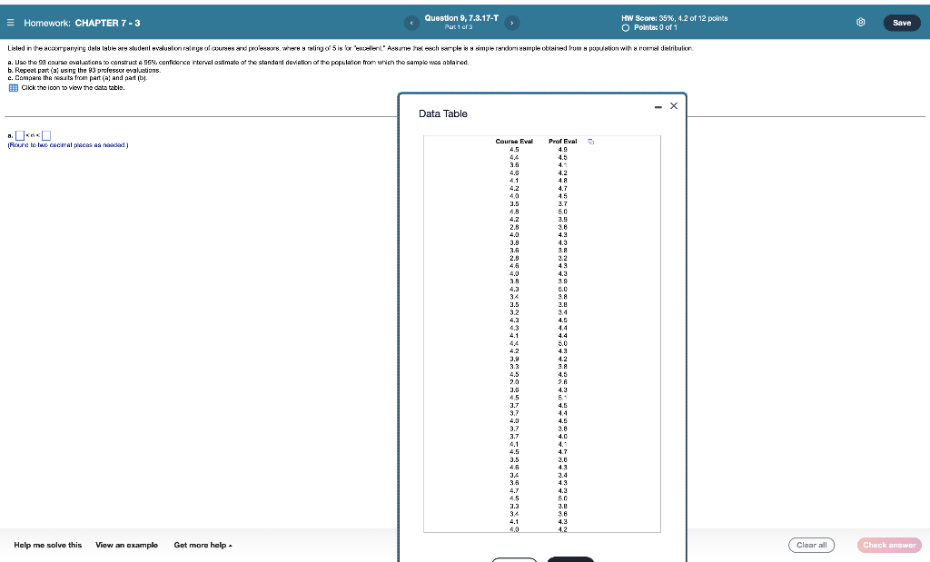 E Homework: CHAPTER 7 - 3 Question 9.7.3.17-T Put 1 | Chegg.com