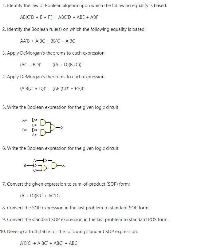 Solved 1. Identify the law of Boolean algebra upon which the | Chegg.com