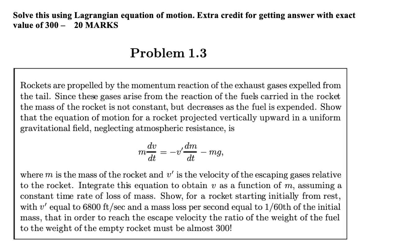 Solved Solve this using Lagrangian equation of motion. Extra | Chegg.com