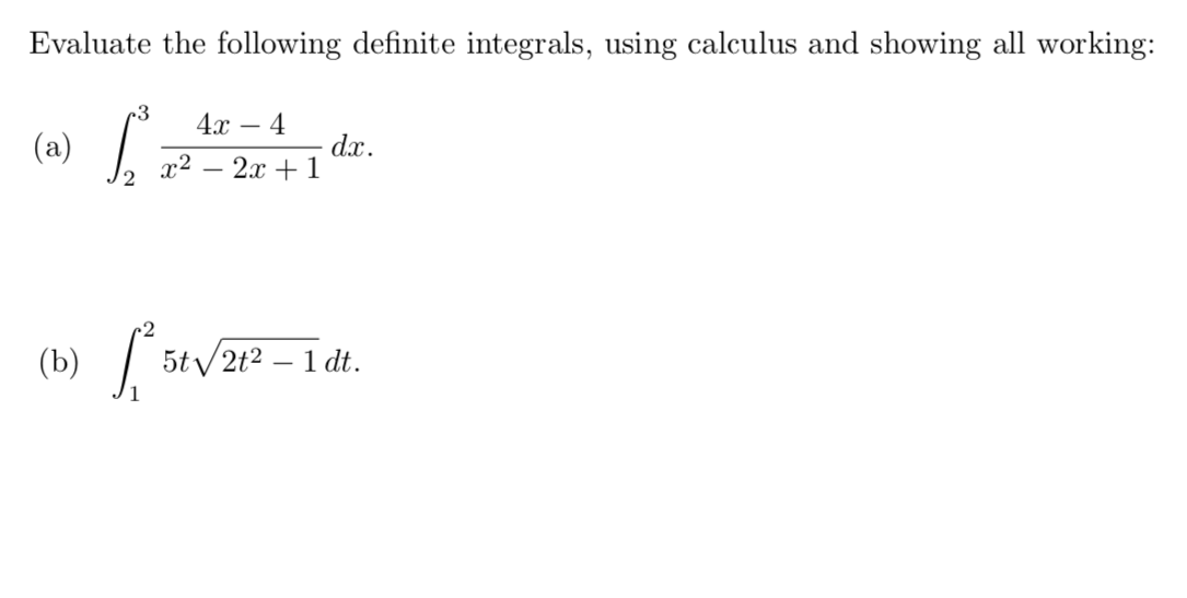 Solved Evaluate the following definite integrals, using | Chegg.com