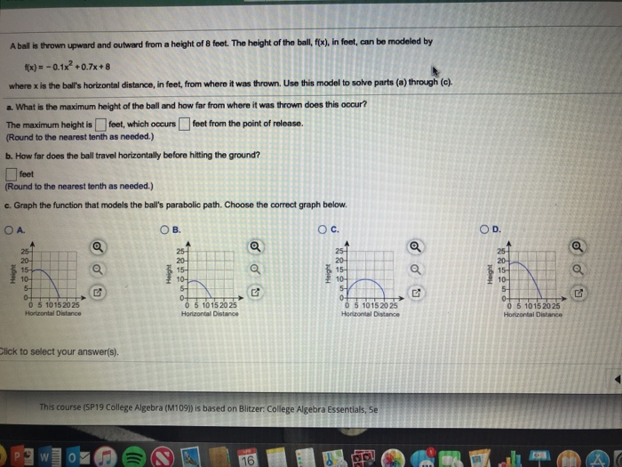 Solved A ball is thrown upward and outward from a height of | Chegg.com
