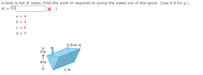 Solved A tank is full of water. Find the work W required to | Chegg.com