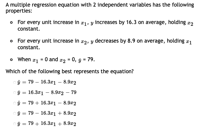 Solved A multiple regression equation with 2 independent | Chegg.com