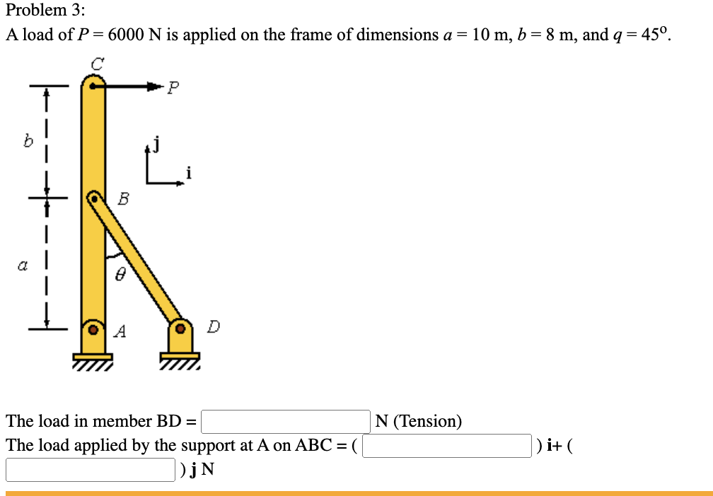 Problem 3:A load of P=6000N is ﻿applied on ﻿the frame | Chegg.com