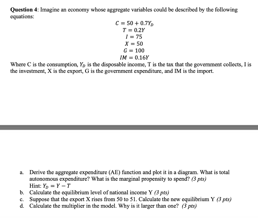 Solved Question 4: Imagine an economy whose aggregate | Chegg.com