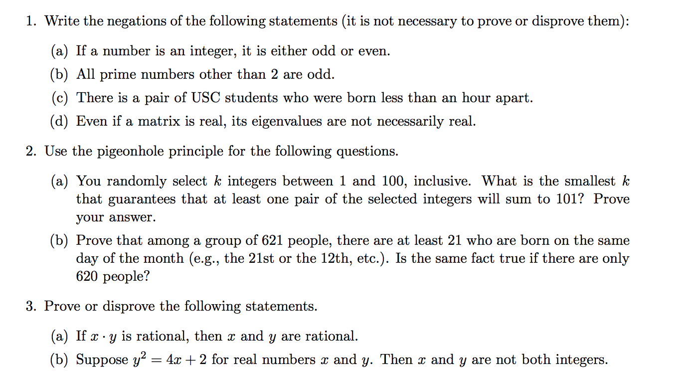 Solved 1. Write the negations of the following statements | Chegg.com