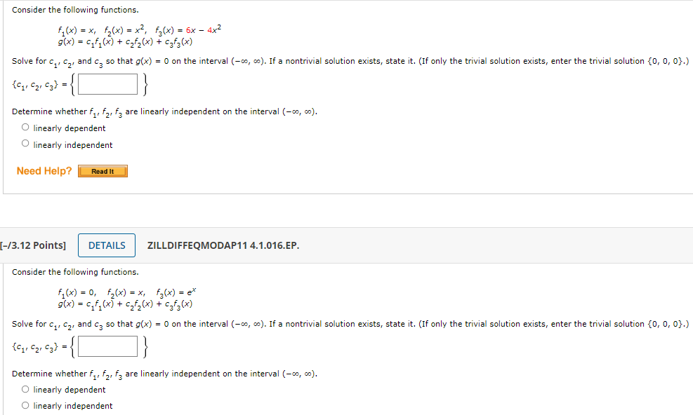 Solved Consider the following functions. | Chegg.com