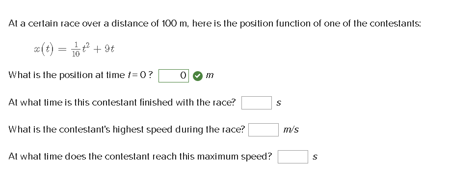 Solved At a certain race over a distance of 100 m, here is | Chegg.com
