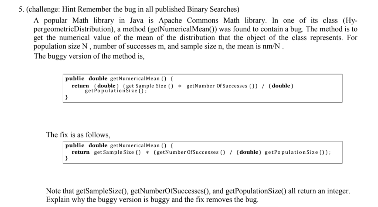 Solved 5. (challenge: Hint Remember the bug in all published | Chegg.com
