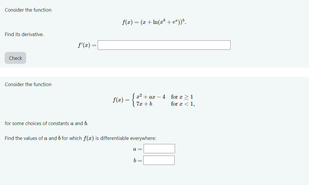 Solved Consider the function f(x)=(x+ln(x8+ex))5. Find its | Chegg.com