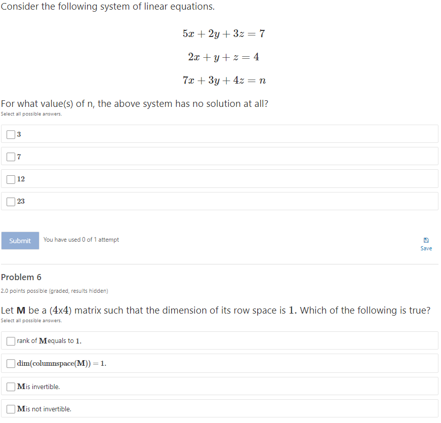 Solved Consider the following system of linear equations. | Chegg.com