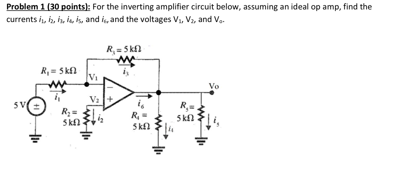 Solved Problem 1 (30 points): For the inverting amplifier | Chegg.com