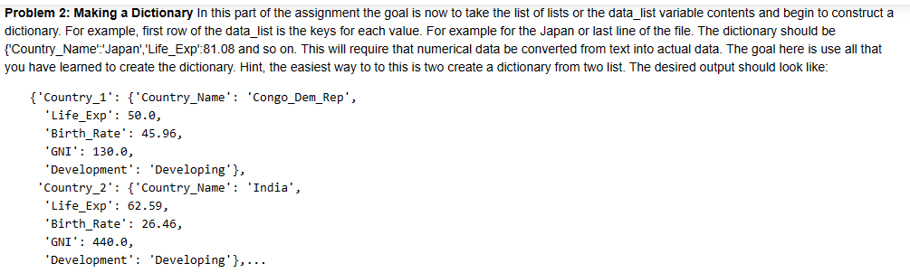 Problem 2: Making a Dictionary In this part of the | Chegg.com