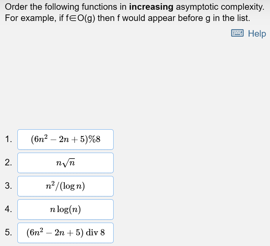 Solved Order the following functions in increasing | Chegg.com