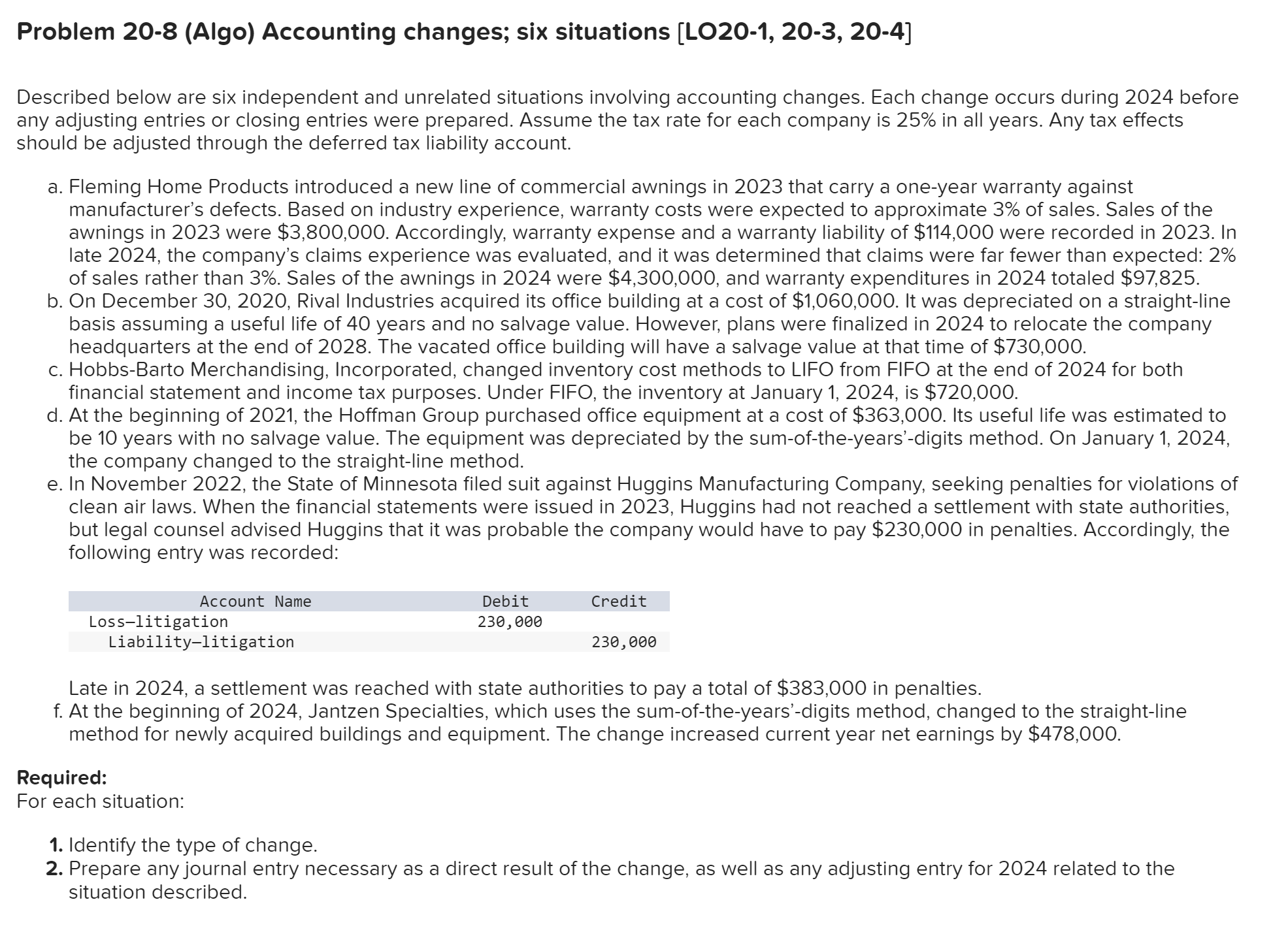 Solved Problem 20-8 (Algo) Accounting changes; six | Chegg.com Solved Problem 20-8 (Algo) Accounting changes; six | Chegg.com