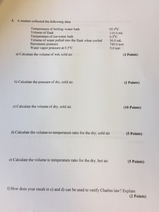 Solved 3. A student collected the following data: | Chegg.com