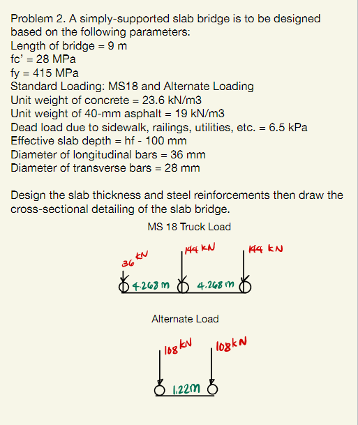 Solved Problem 2. A simply-supported slab bridge is to be | Chegg.com