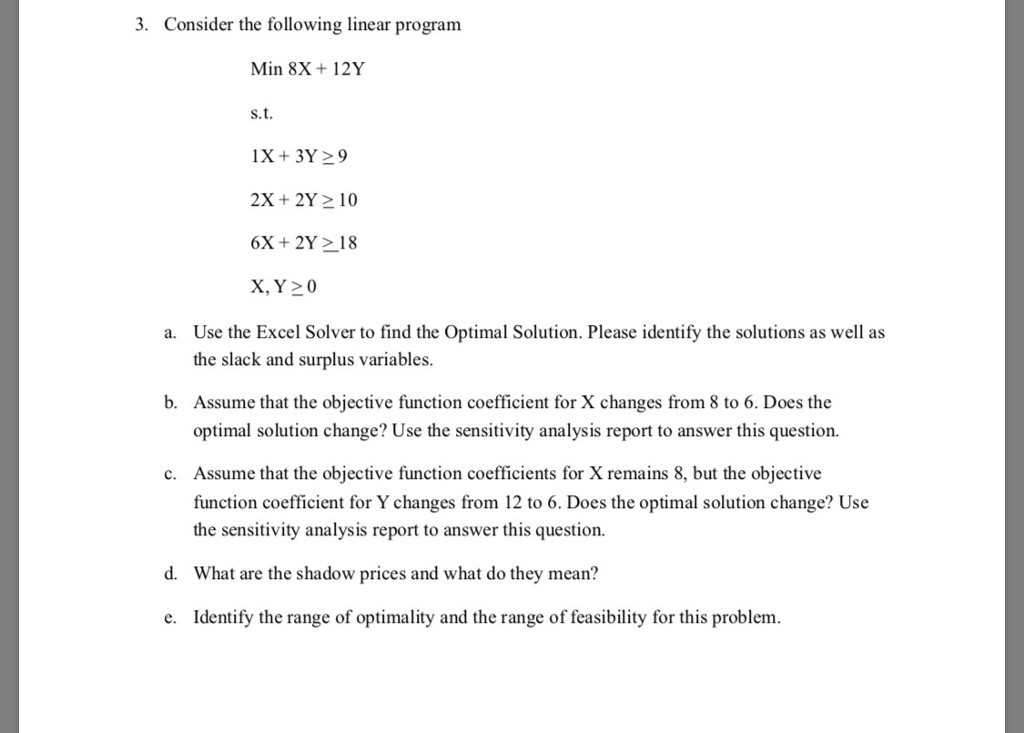 Solved 3. Consider the following linear program Min 8X+12Y | Chegg.com