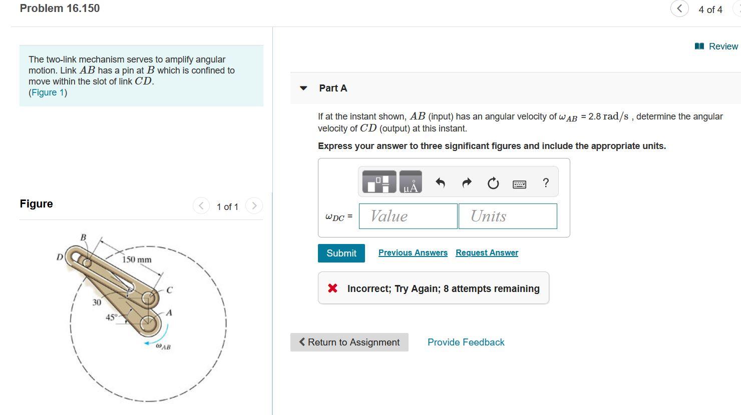 Solved Problem 16.150 4 of 4 I Review The two-link mechanism | Chegg.com