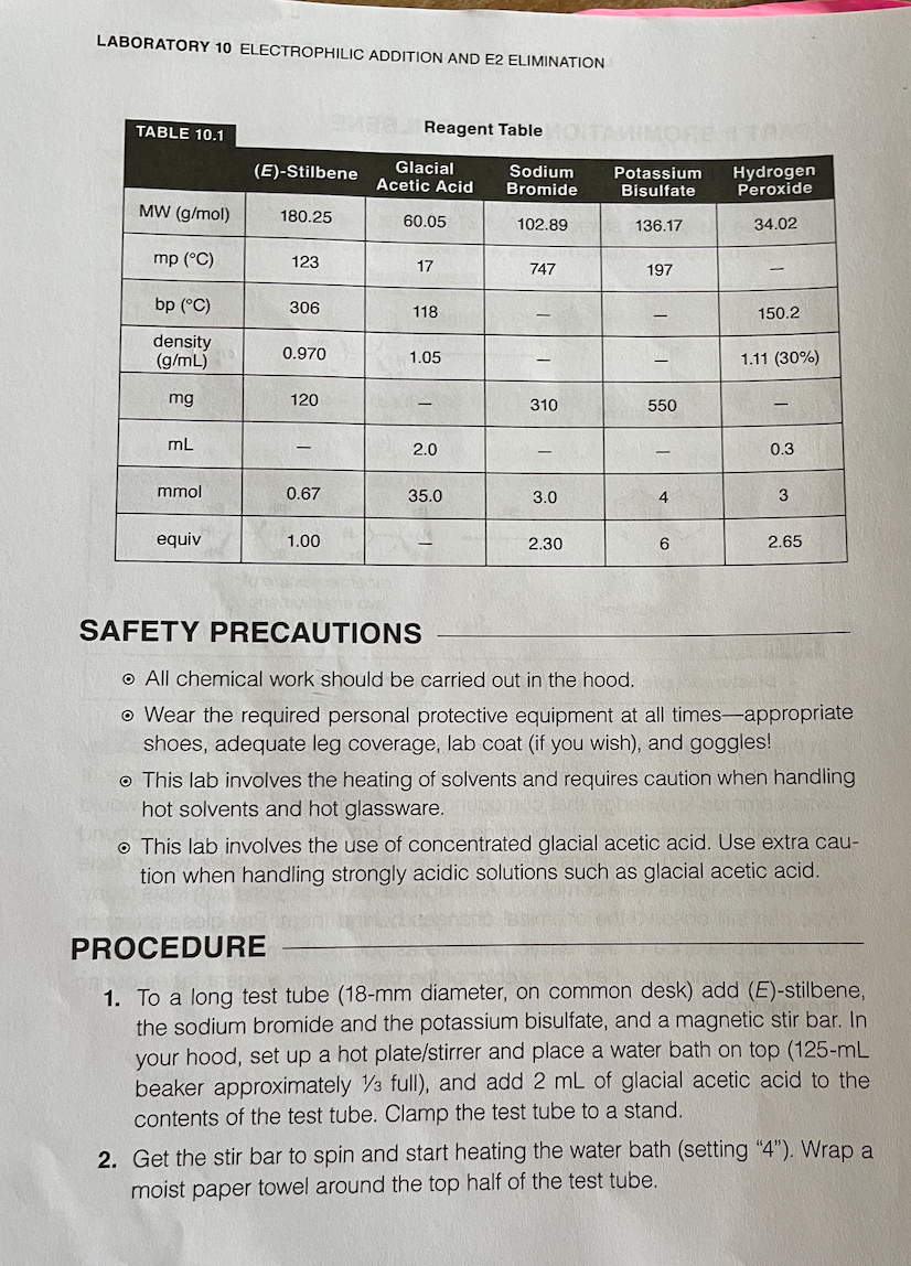 Solved LABORATORY 10 ELECTROPHILIC ADDITION AND E2 | Chegg.com