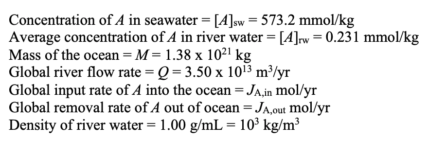 Solved The ocean is in steady state with respect to A. This | Chegg.com