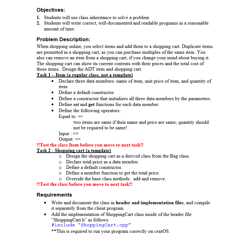 Objectives: 1. Students will use class inheritance to | Chegg.com