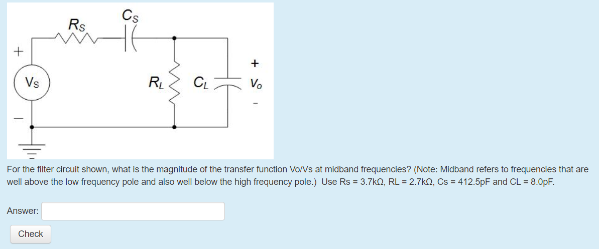 Solved For the filter circuit shown, what is the magnitude | Chegg.com