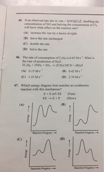 Solved 45. If an observed rate law is: rate KNO[CL.J, | Chegg.com