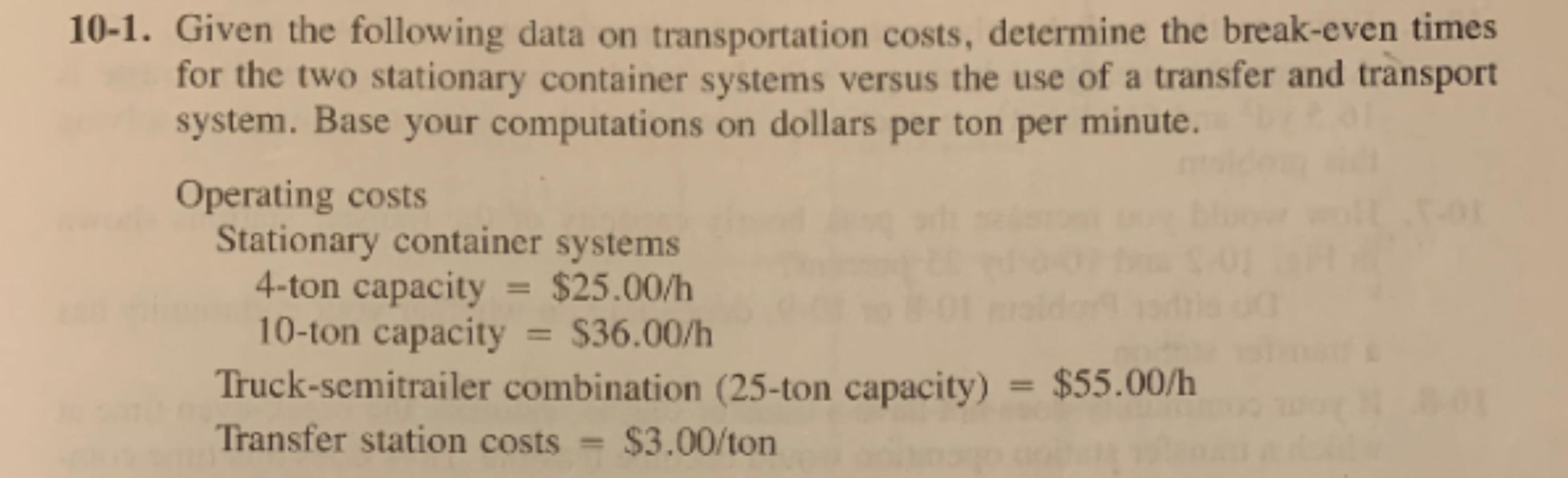 Solved 0-1. Given the following data on transportation | Chegg.com