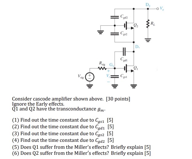 Solved Consider cascode amplifier shown above. [30 points] | Chegg.com