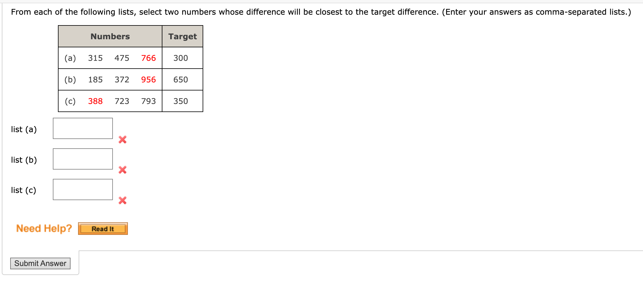 Solved From each of the following lists, select two numbers | Chegg.com