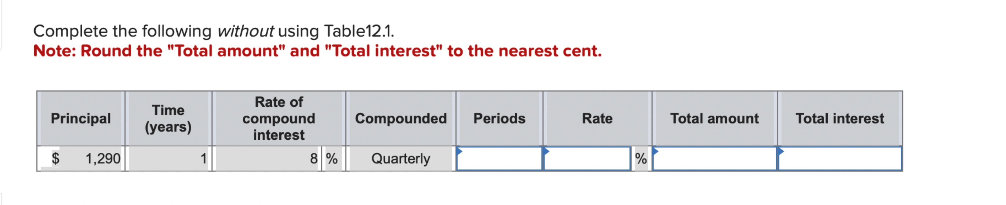 Solved Complete the following without using Table12.1.Note: | Chegg.com