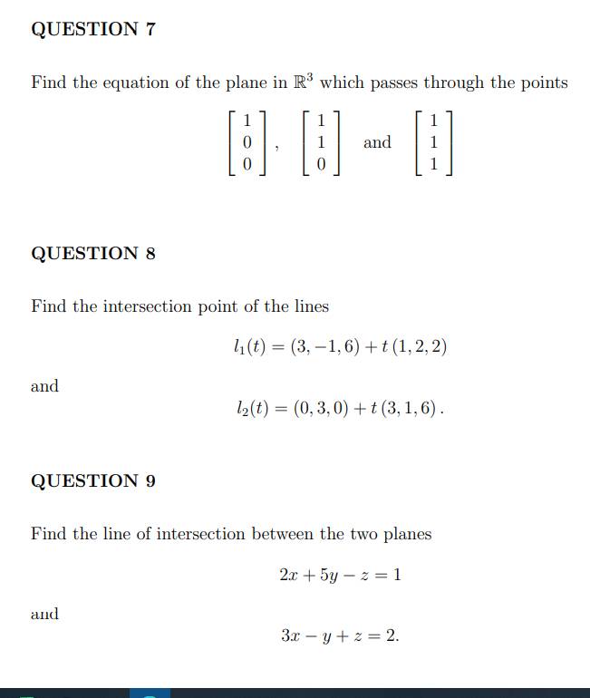 Solved QUESTION 7 Find the equation of the plane in R3 which | Chegg.com