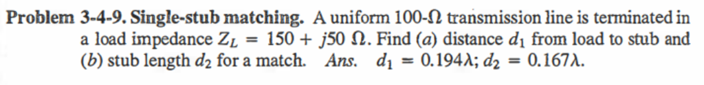 Solved Problem 3-4-9. Single-stub matching. A unifr 100-0 | Chegg.com