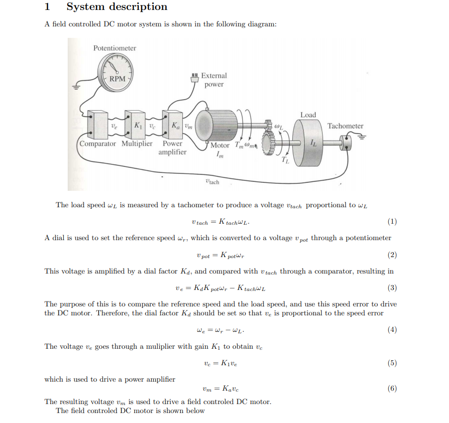 1 System description A field controlled DC motor | Chegg.com