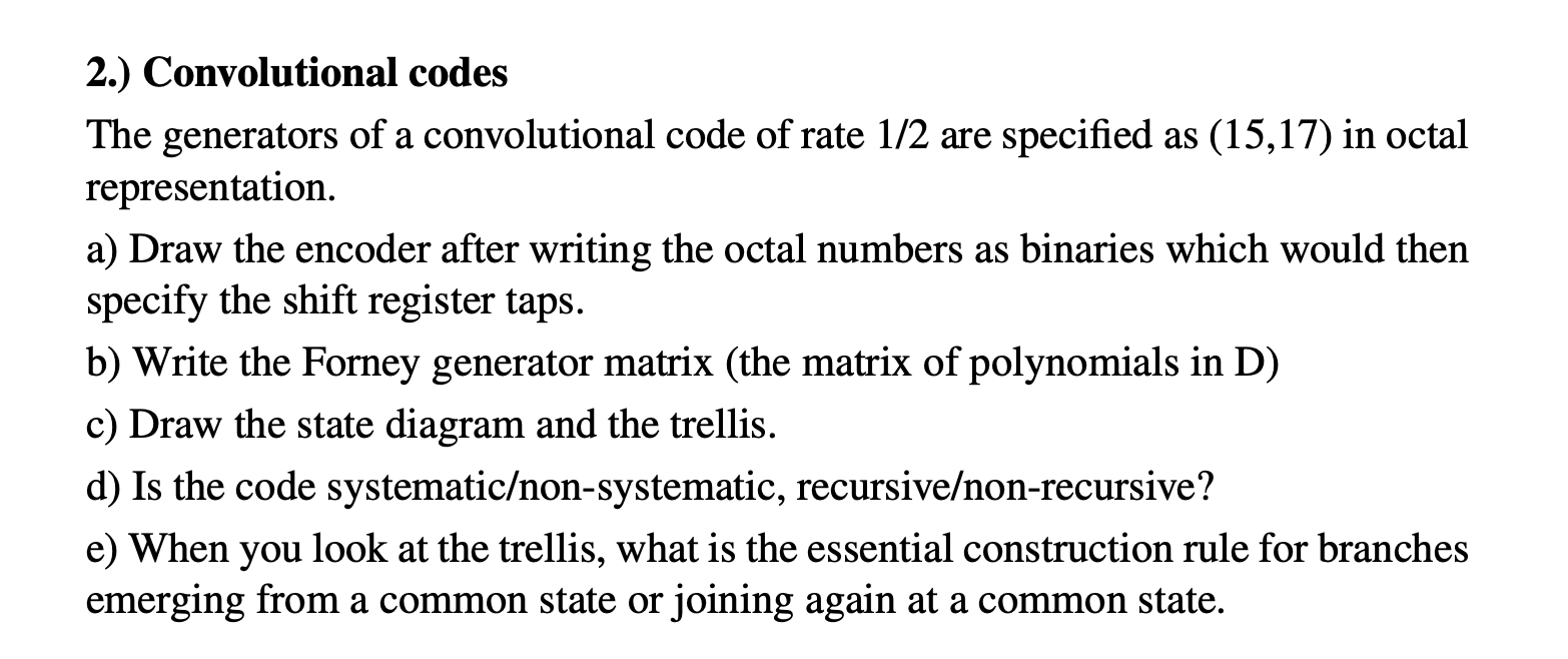 2.) Convolutional codes The generators of a | Chegg.com