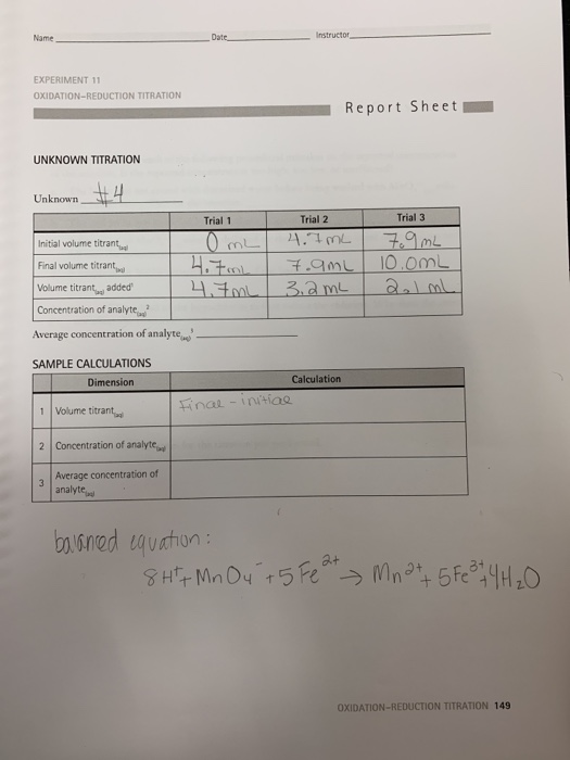 Name Date Instructor EXPERIMENT 11 | Chegg.com