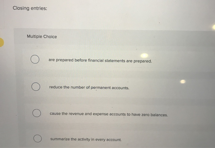 Solved Closing entries: Multiple Choice are prepared before | Chegg.com