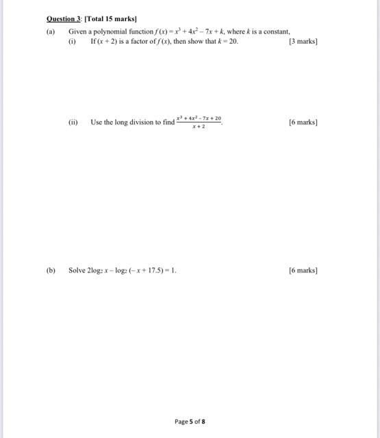 Solved Question 3: [Total 15 marks] (a) Given a polynomial | Chegg.com